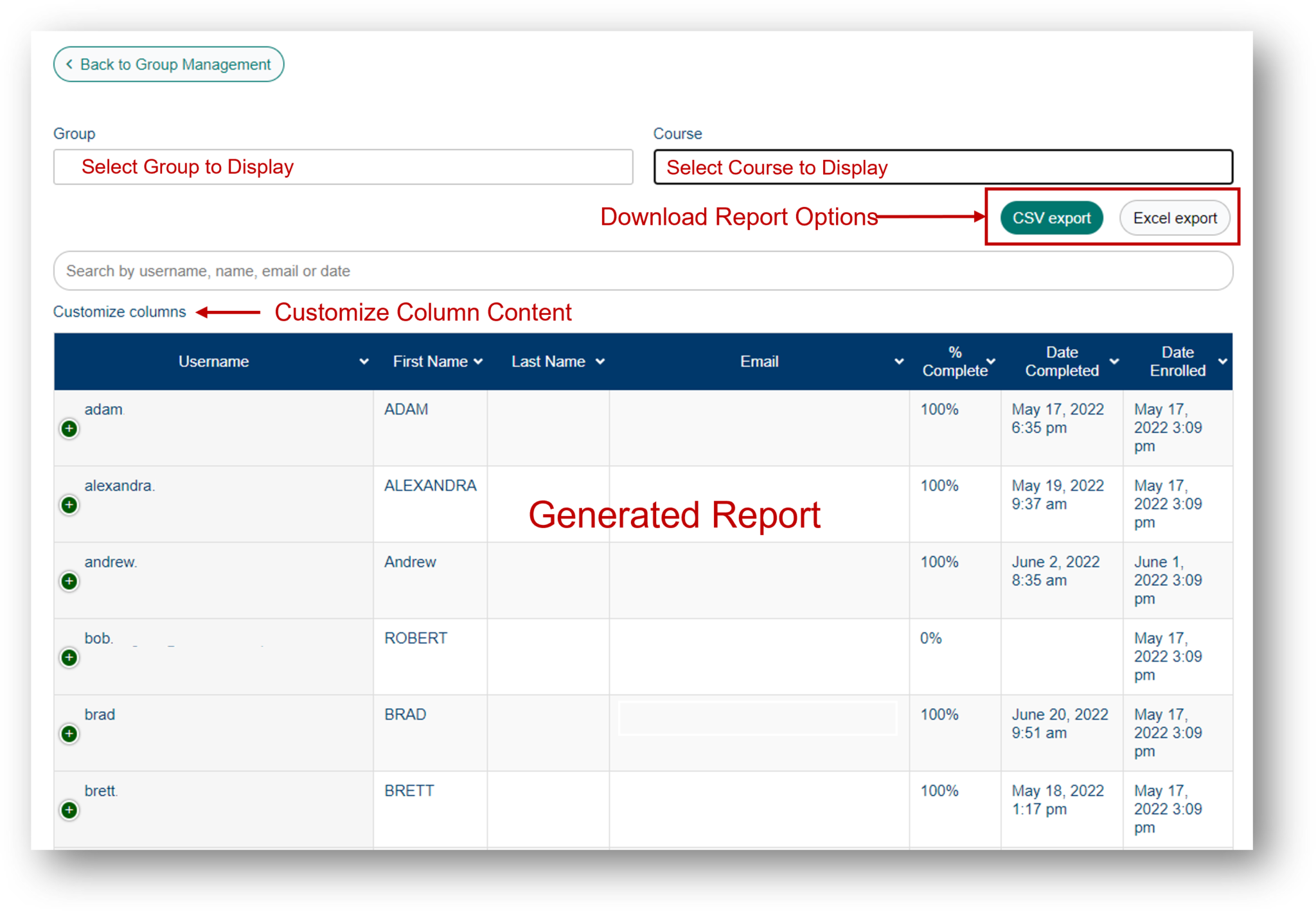 Generating A Course Report Excelerate Export Compliance Training